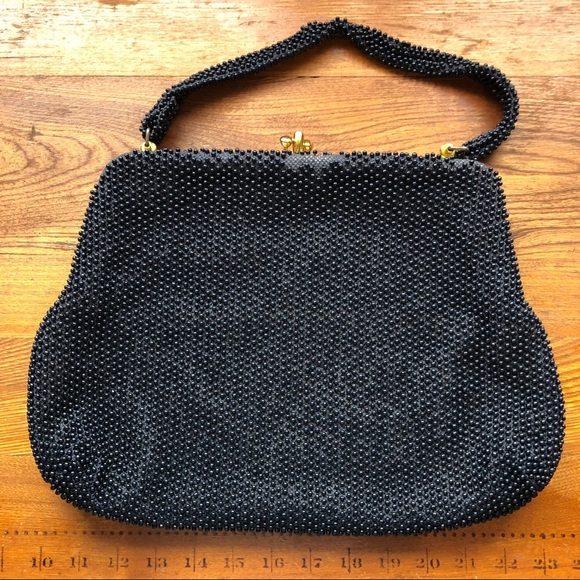 Vintage | Bags | Vintage Corde Bead Navy Kiss Lock Handbag | Poshmark